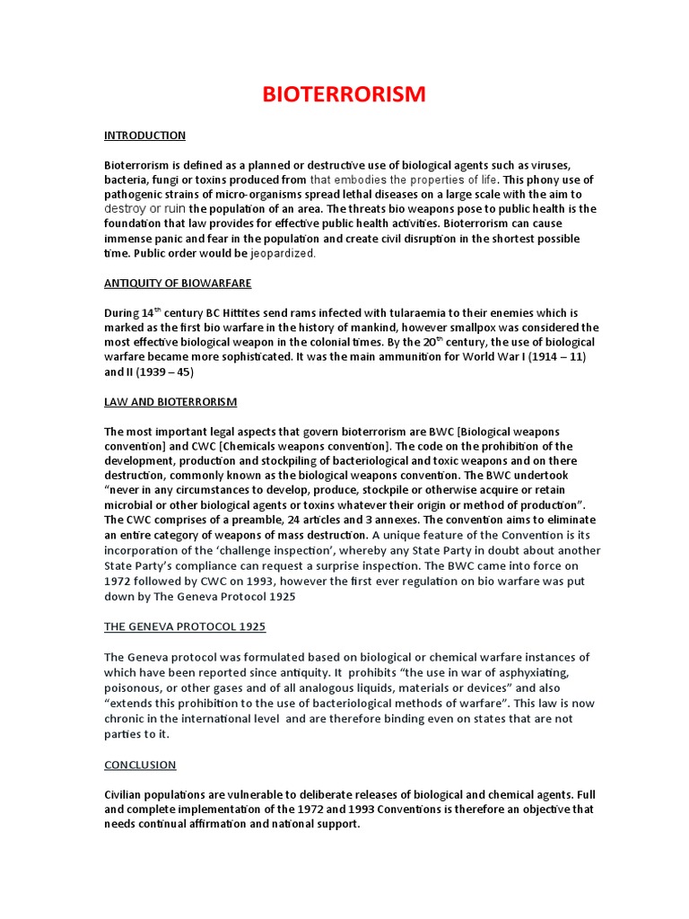 BIOTERRORISM | PDF | Biological Warfare | Bioterrorism