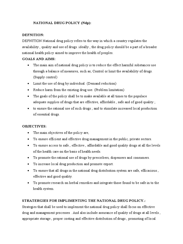 National Drug Policy | PDF | Pharmacy | Drugs