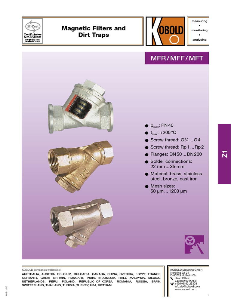 Magnetic Filters and Dirt Traps: MFR / MFF / MFT | PDF | Screw | Filtration