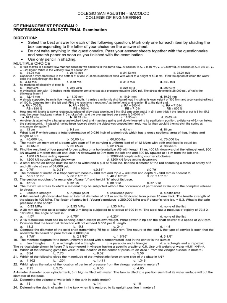 CE Final EXAMINATION | PDF | Strength Of Materials | Physical Quantities