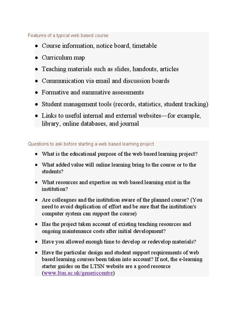 Features of A Typical Web Based Course | PDF