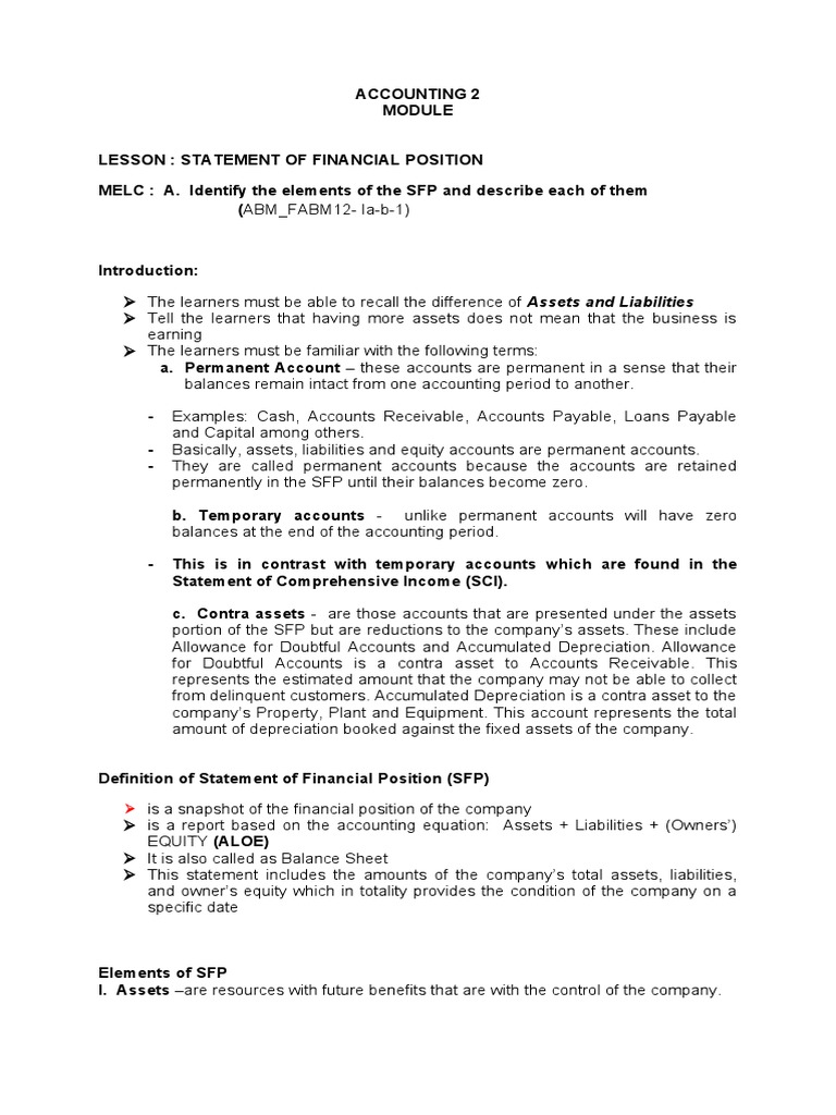 Lesson 1 SFP | PDF | Balance Sheet | Expense