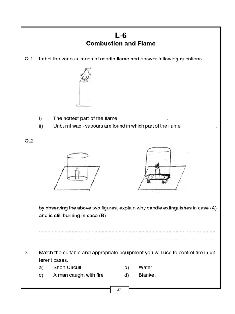 Class 8 Science Worksheet - Combustion and Flame Part B | PDF
