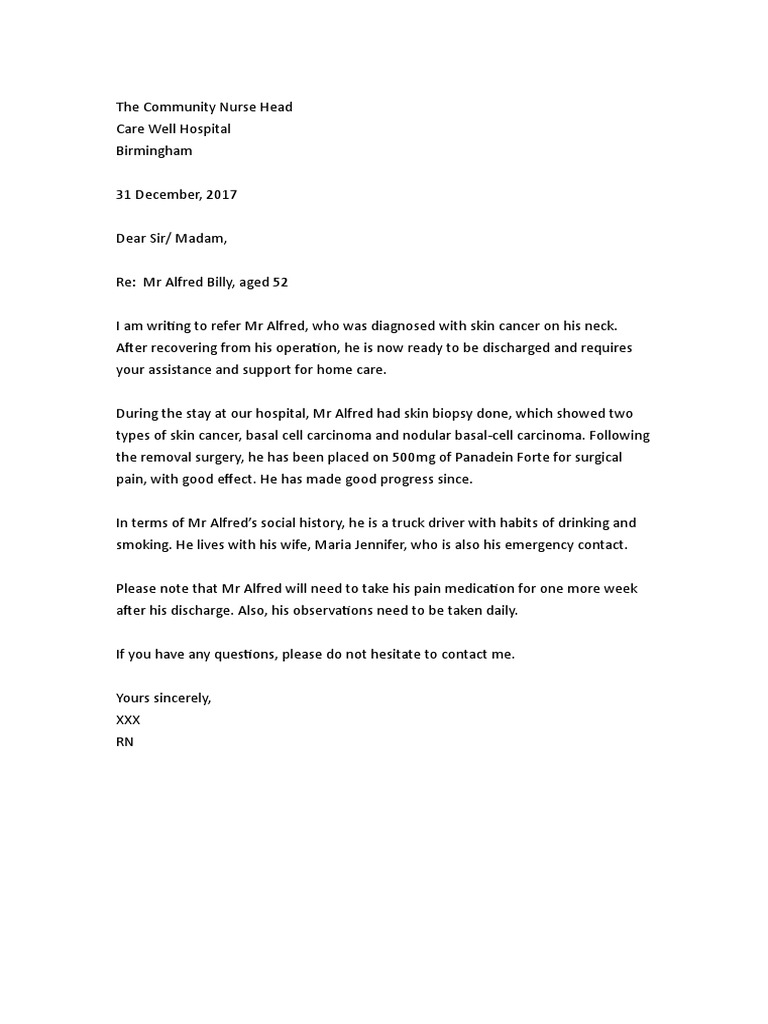 Referral for Mr. Alfred Billy's Care | PDF | Skin Cancer | Hospital