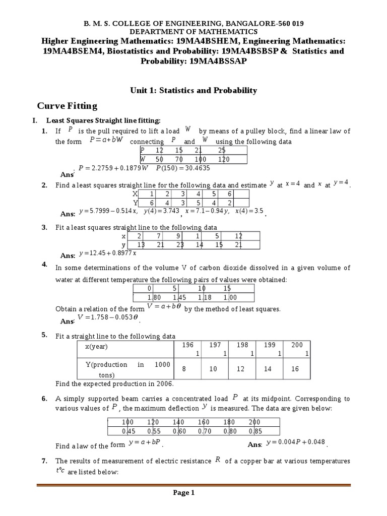 Maths Unit1 Question Bank | PDF | Mean | Least Squares