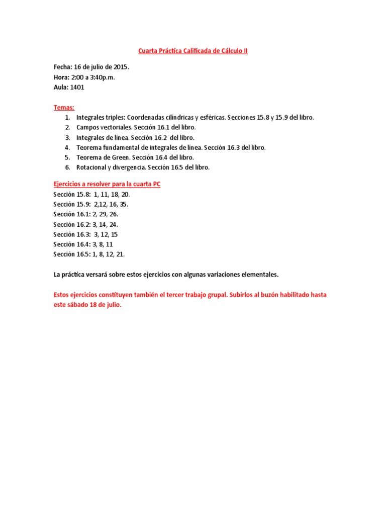 Práctica Calificada Cálculo II: Integrales y Campos | PDF