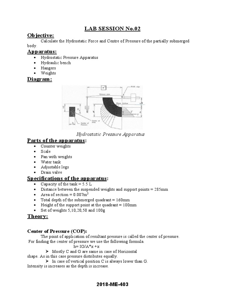 Lab Session No.02 Objective: Apparatus | PDF | Weight | Pressure