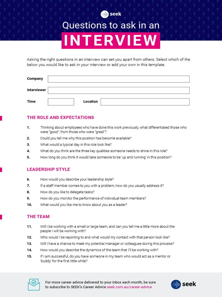 Interview Questions Template To Ask From Seek | PDF | Leadership | Business