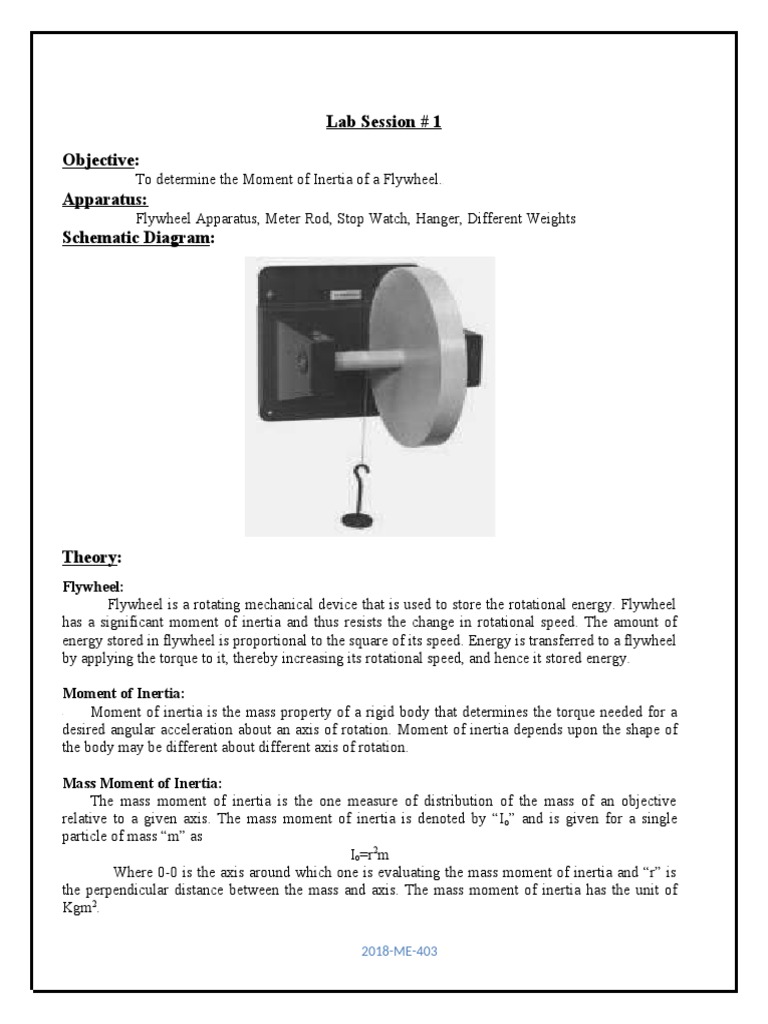 Lab Session # 1 Objective: Apparatus: Schematic Diagram:: Flywheel ...