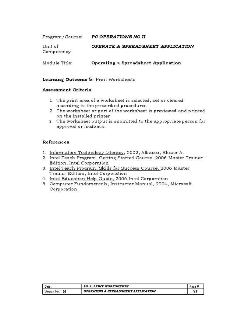 PC Operations NC Ii Operate A Spreadsheet Application | PDF | Worksheet ...