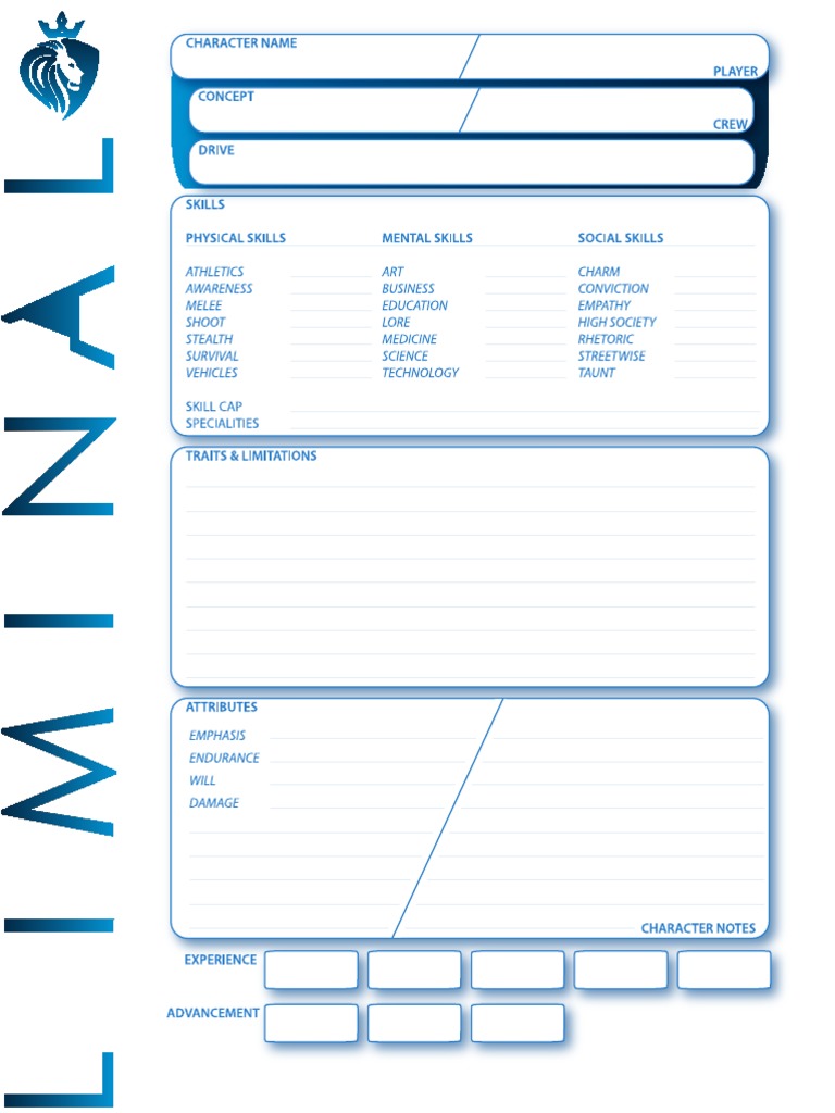Liminal Character Sheet PDF | PDF