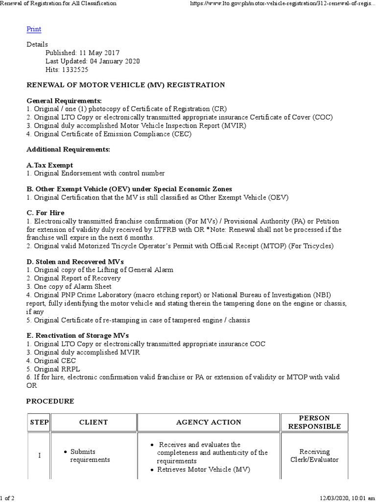 LTO Car Registration Process | PDF | Vehicles | Government