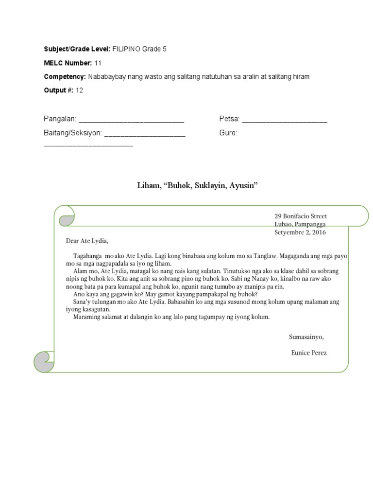 Filipino-5-Output-No. 13 | PDF