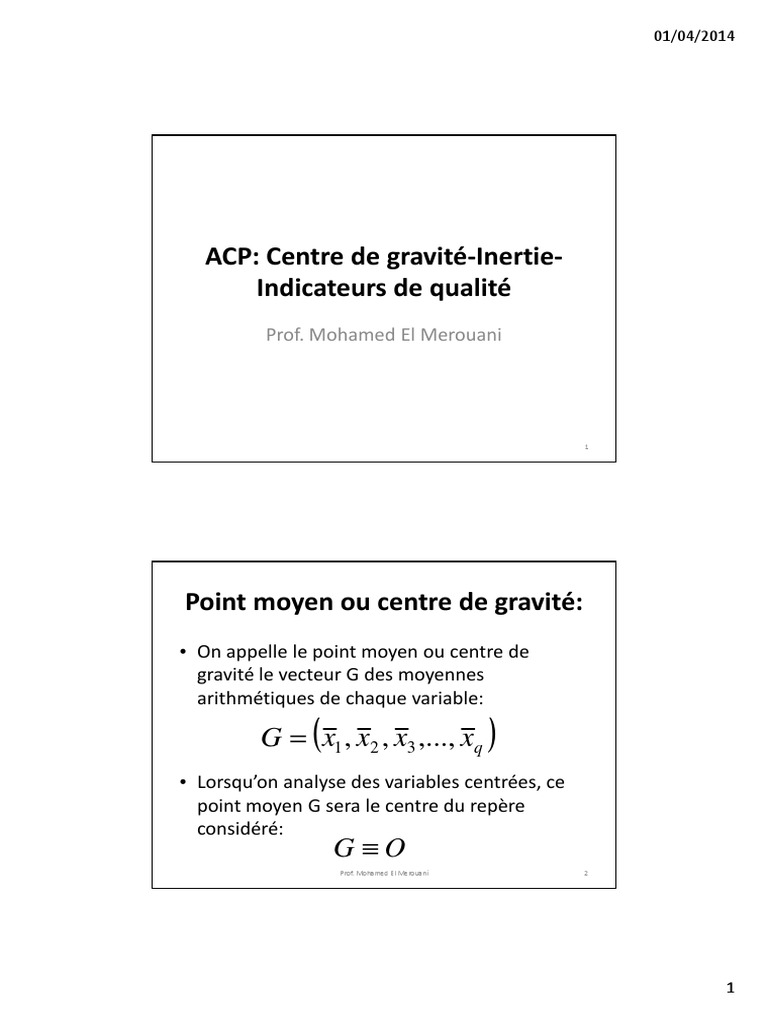 Inertie Totale et Statistique en ACP | PDF | Analyse en composantes ...