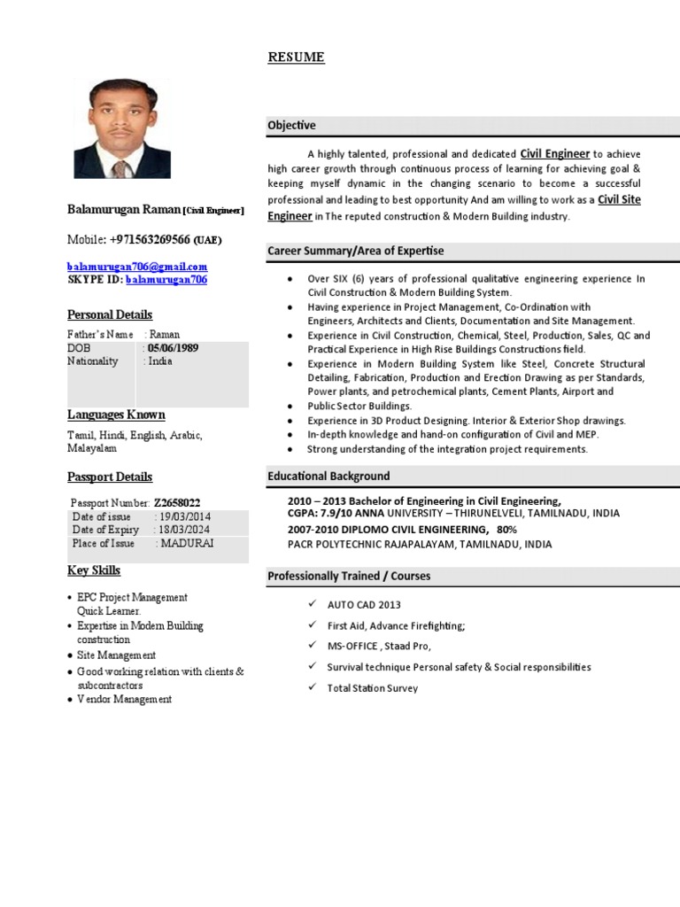 BalaMurugan Resume | PDF | General Contractor | Economic Sectors