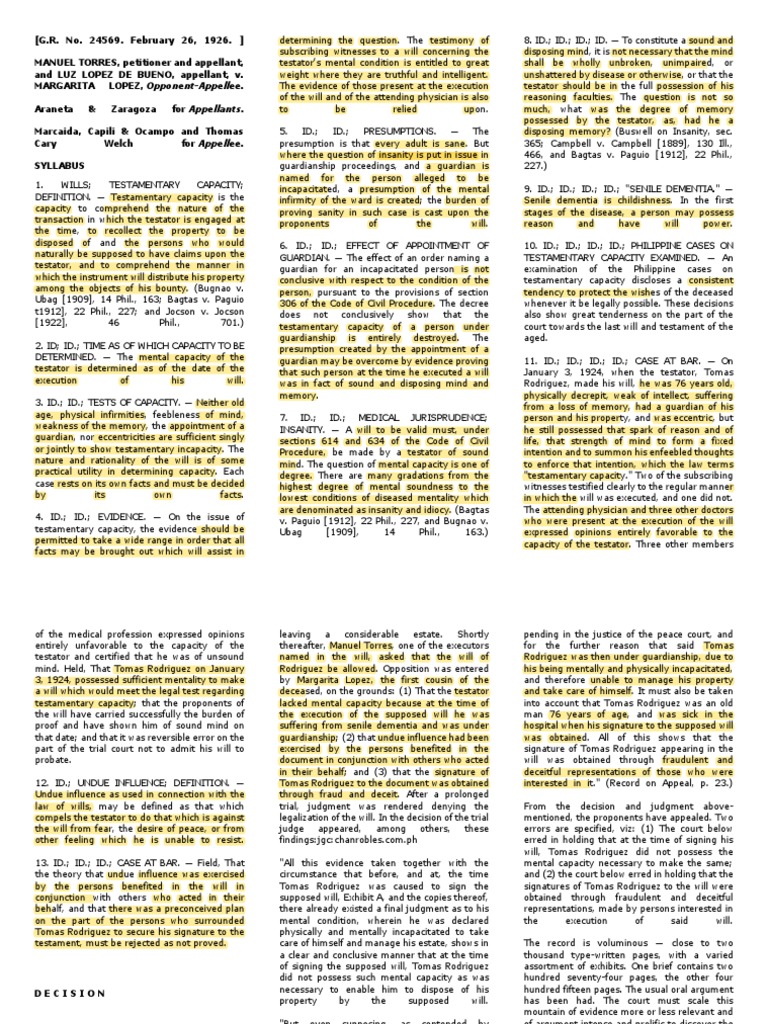 Testamentary Capacity and Intent | PDF | Will And Testament | Legal ...
