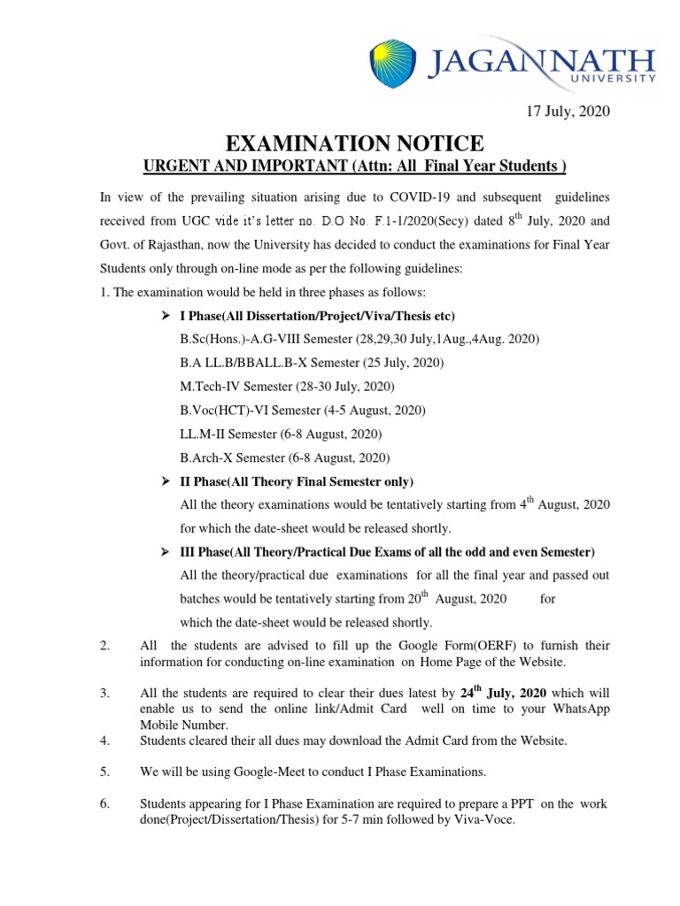 1594979165-Exam. Notice | PDF | Thesis | Educational Assessment And ...