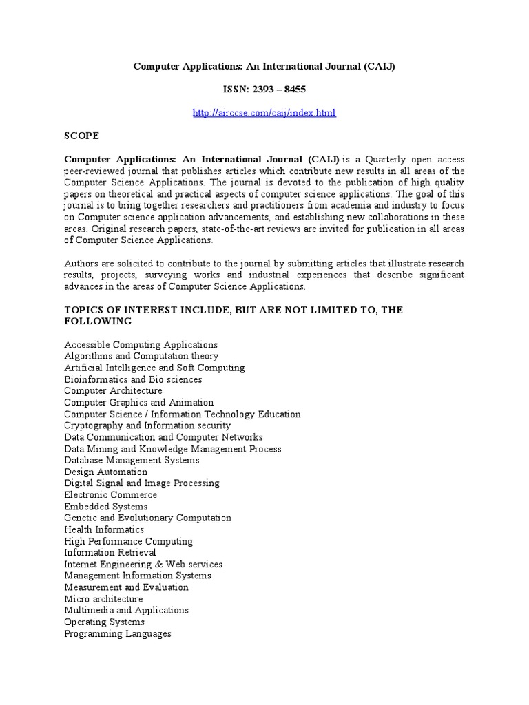 Computer Applications: An International Journal (CAIJ) | PDF | Academic ...