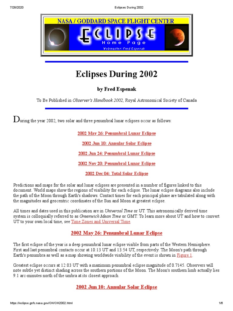 Eclipses During 2002 | PDF