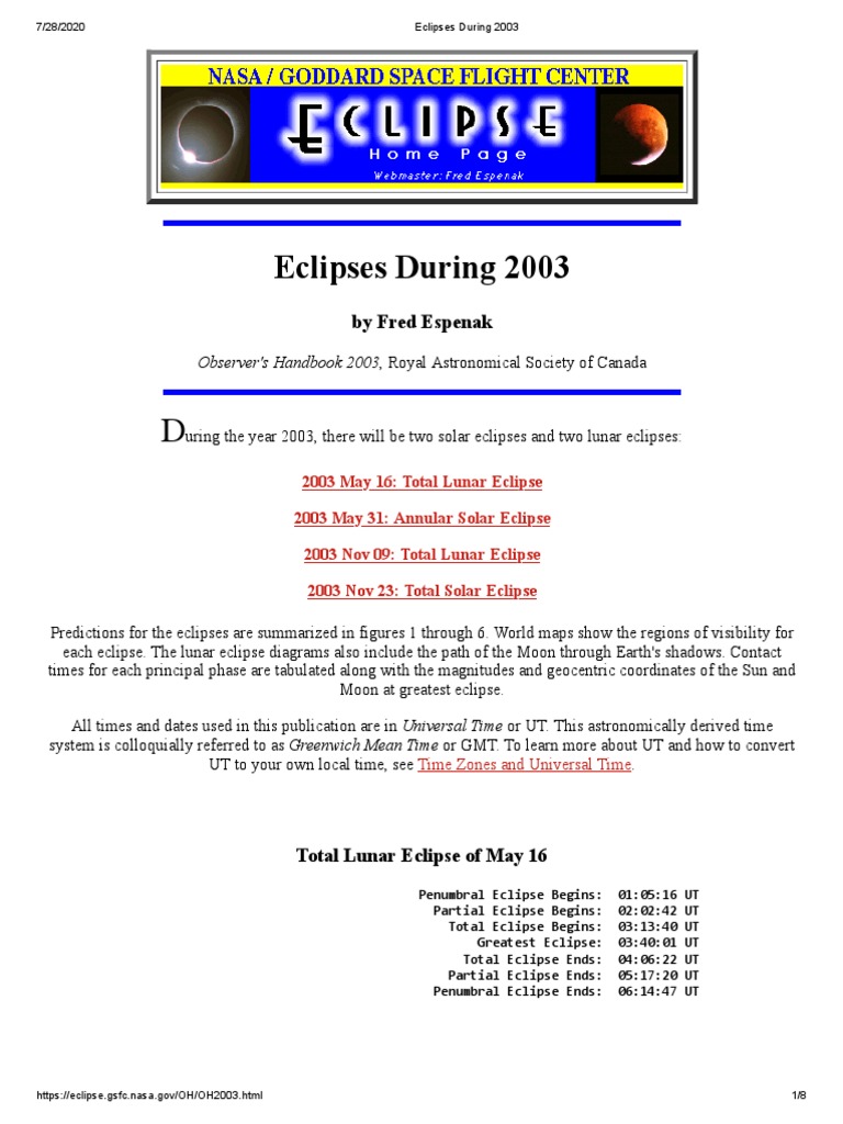 Eclipses During 2003 | PDF | Solar Eclipse | Eclipse
