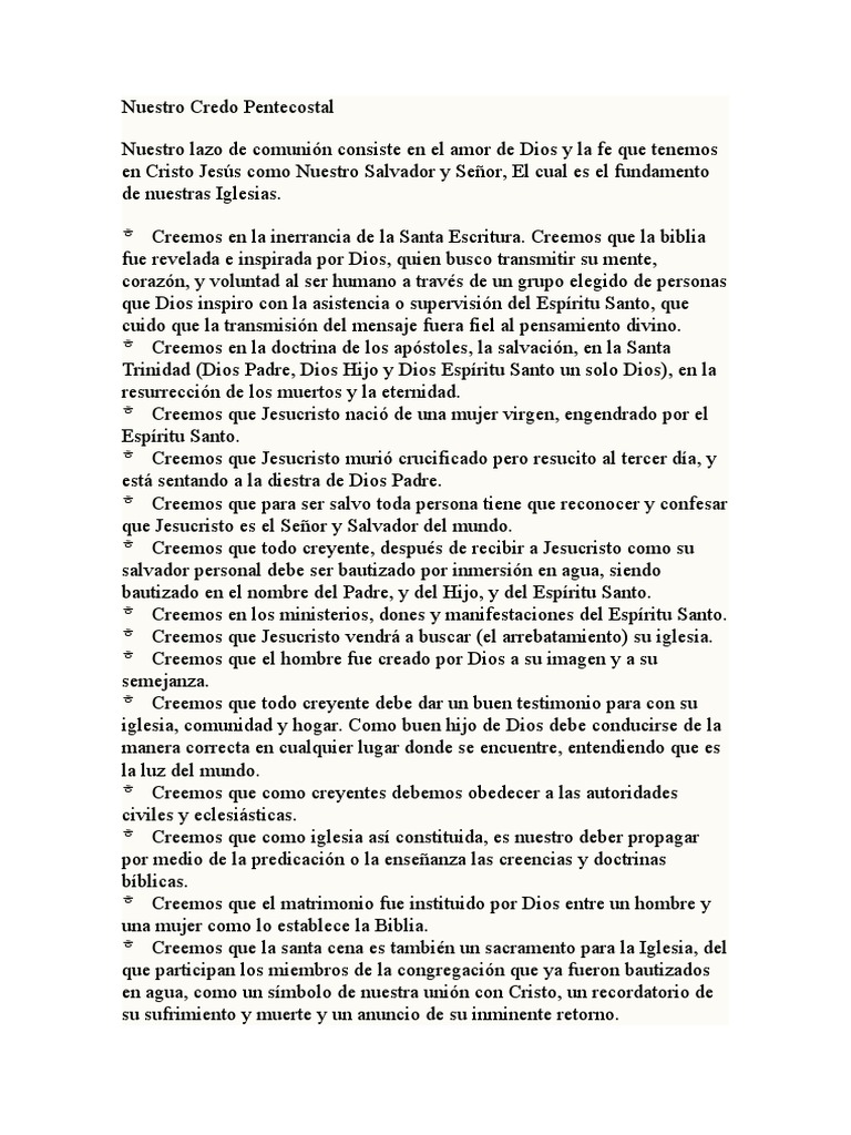 Nuestro Credo Pentecostal | PDF