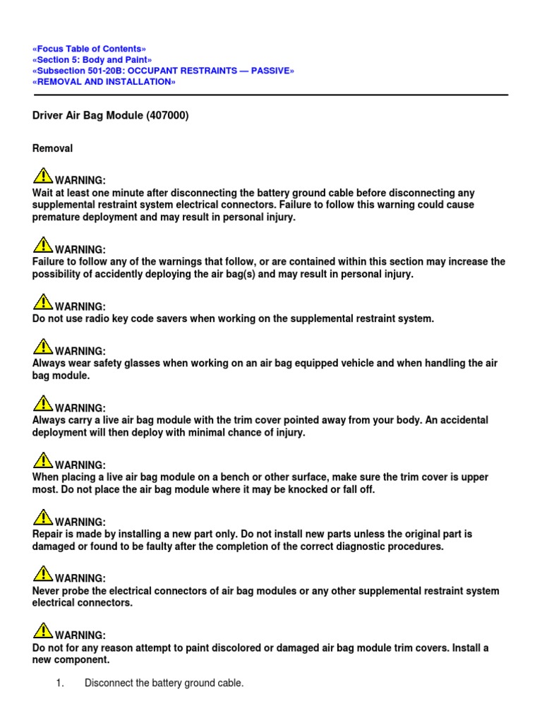 Driver Air Bag Module (407000) | PDF | Airbag | Automotive Technologies