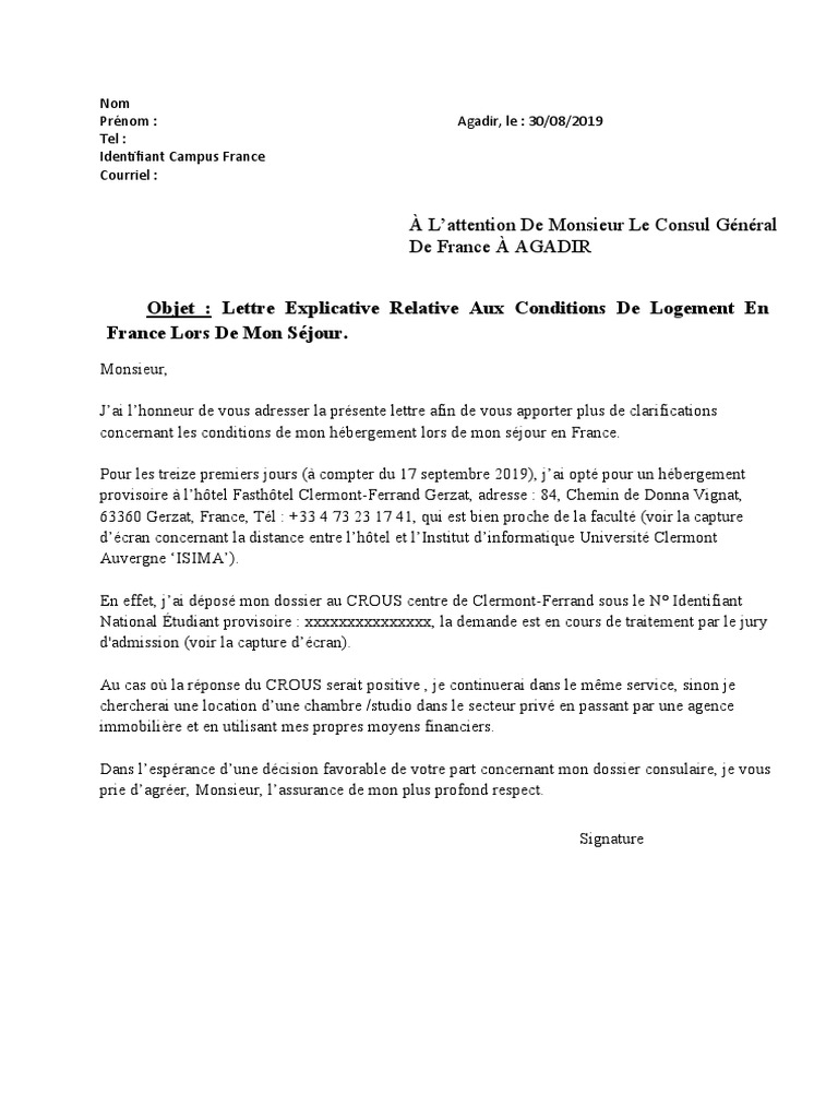 Lettre Explicative Hebergementfinal | PDF