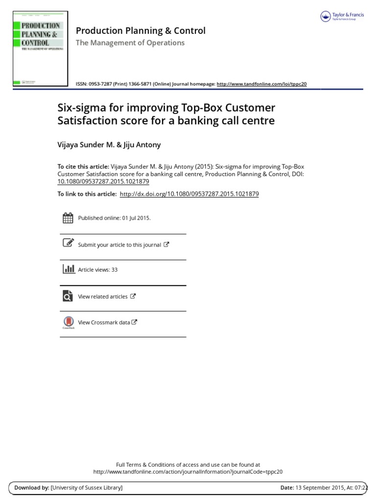 Six-Sigma For Improving Top-Box Customer Satisfaction Score For A ...