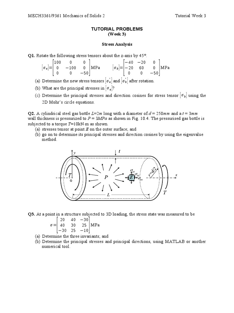 Tutorial Week 3 Solutions | PDF | Stress (Mechanics) | Continuum Mechanics