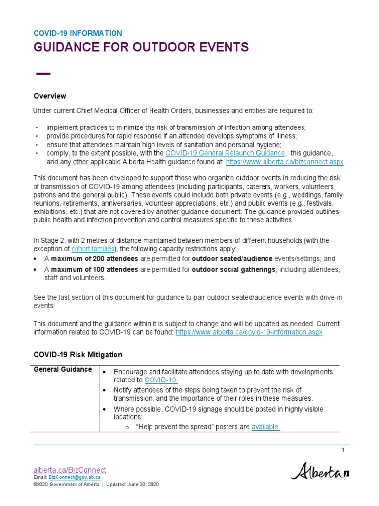Guidance For Outdoor Events: Covid-19 Information | PDF | Hand Washing ...