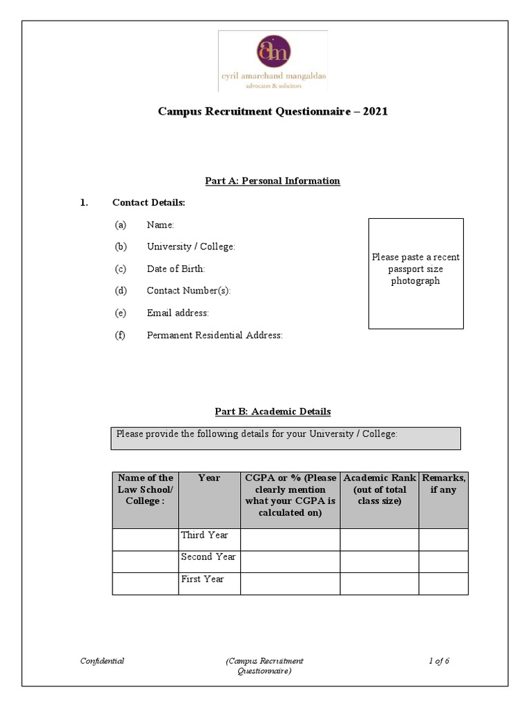 Campus Recruitment Questionnaire 2021 | PDF | Social Institutions ...
