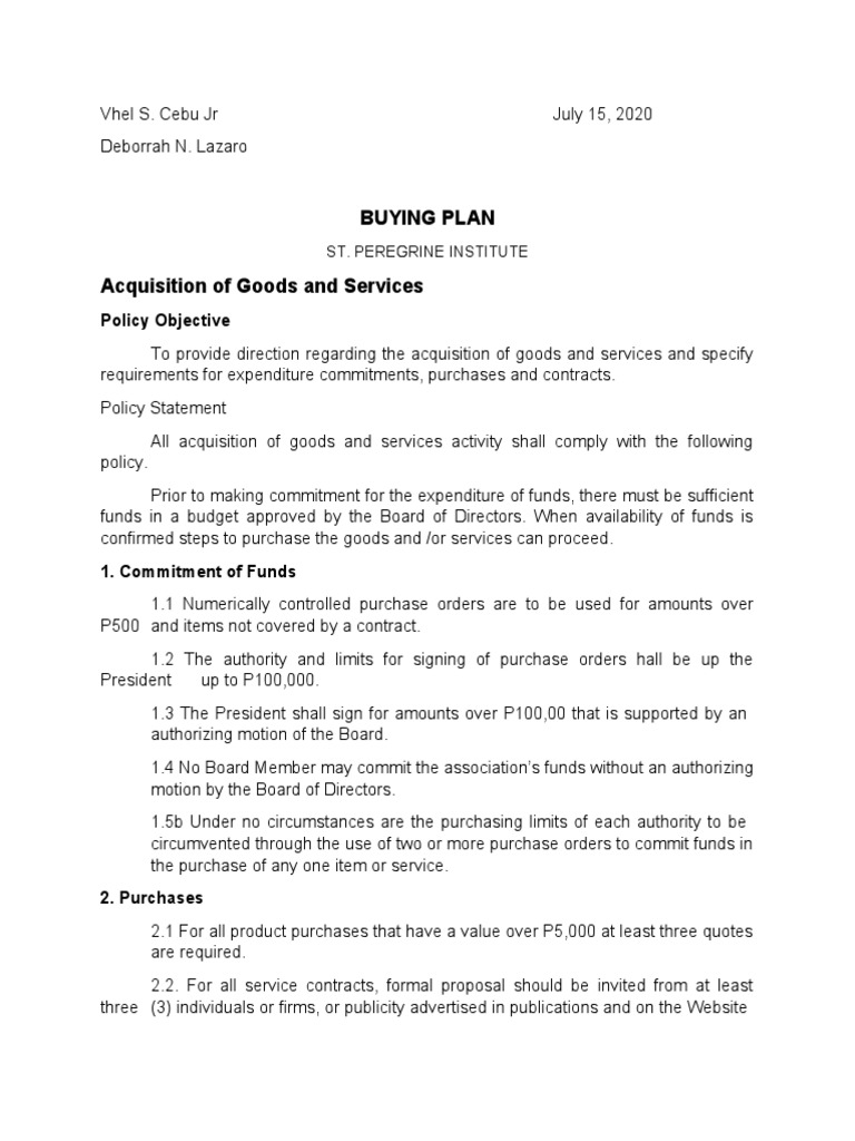 Buying Plan: Policy Objective | PDF | Board Of Directors | Business Law