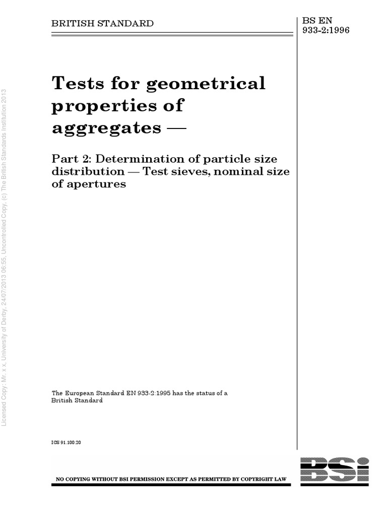 BS EN 933-2 - Nominal Size of Apetures PDF | Download Free PDF | Engineer | Concrete