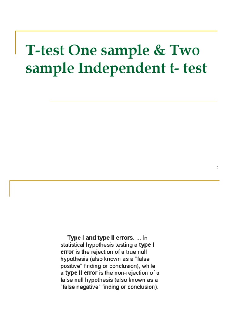 T-Test One Sample & Two Sample Independent T-Test | PDF | Statistical ...