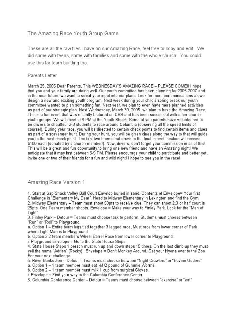 The Amazing Race Youth Group Game | Download Free PDF | The Amazing ...