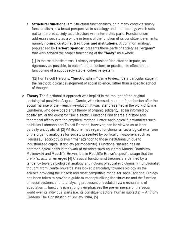 Structural Functionalism Structural Functionalism | PDF | Sociology ...