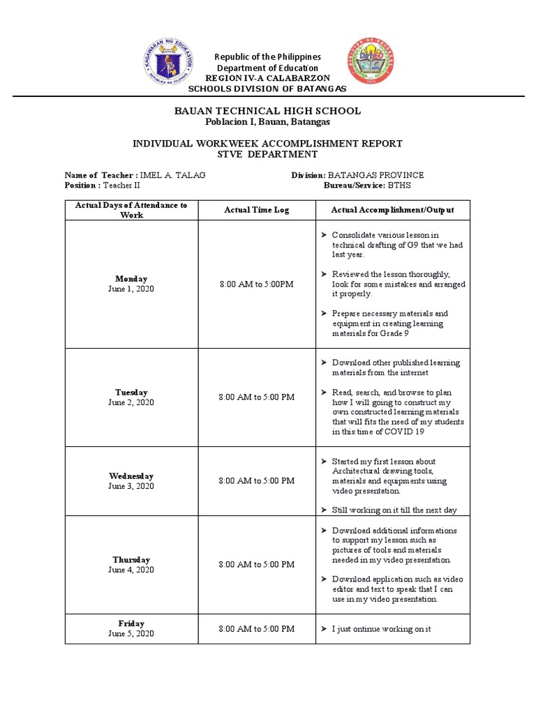 Imel-Talag-STVE-IWAR June 1 To 5 | PDF | Teaching | Communication
