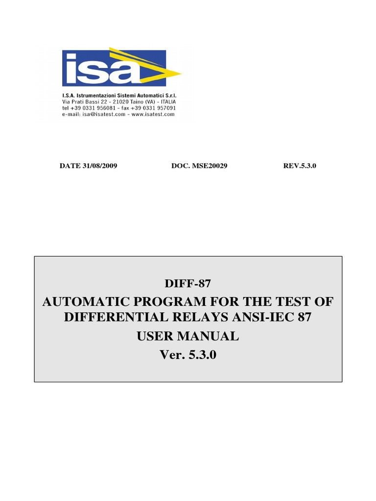Automatic Program For The Test of Differential Relays Ansi-Iec 87 User ...