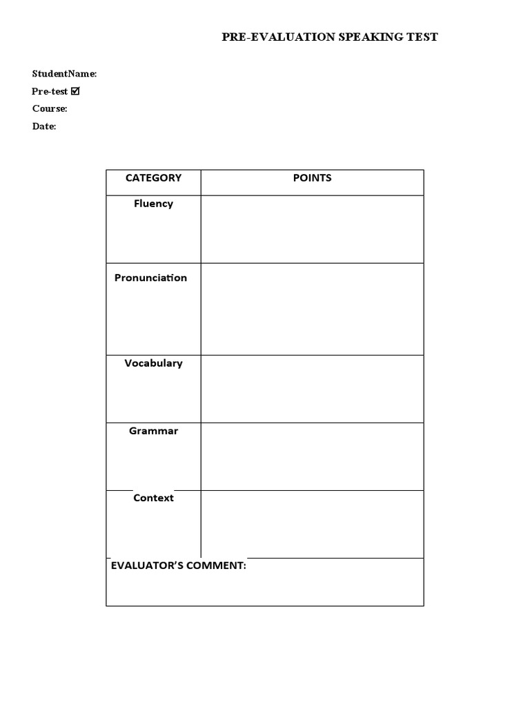 Pre Test Speaking Template | PDF | Accent (Sociolinguistics) | Vocabulary