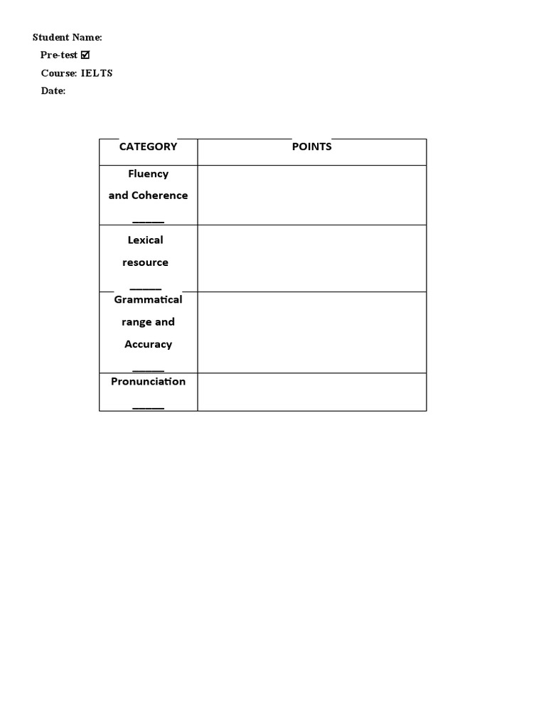 IELTS Speaking Evaluation Template | PDF | Fluency | Neuropsychological ...