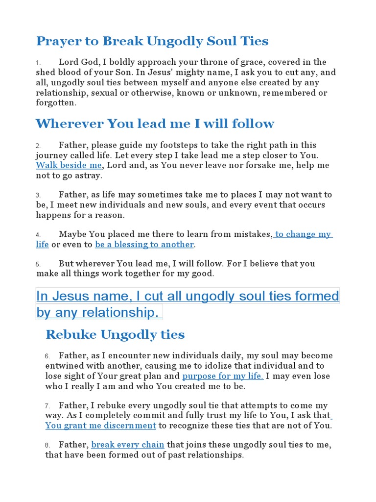 Prayer To Break Ungodly Soul Ties | PDF | Christian Belief And Doctrine ...