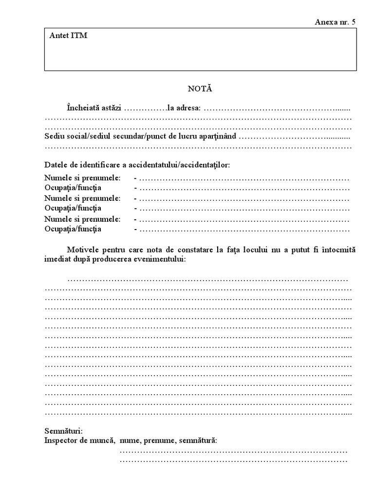 Anexa NR 5 Justificare Nota Constatare | PDF