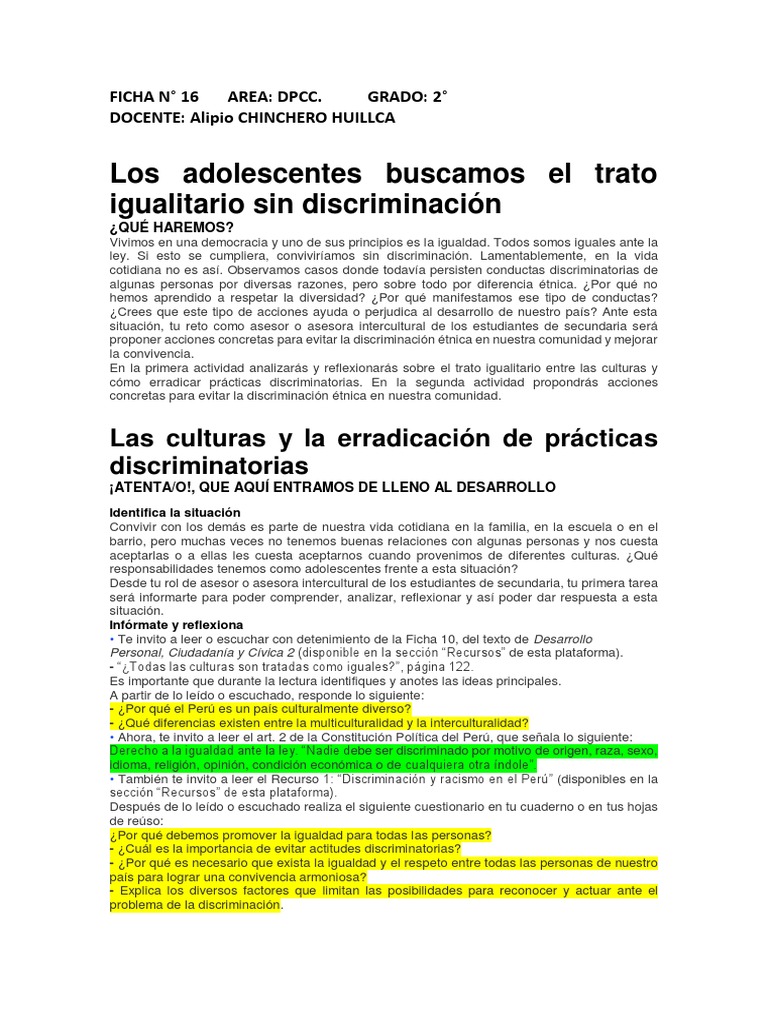 FICHA N 16 DPCC 2do | PDF | Discriminación | Racismo