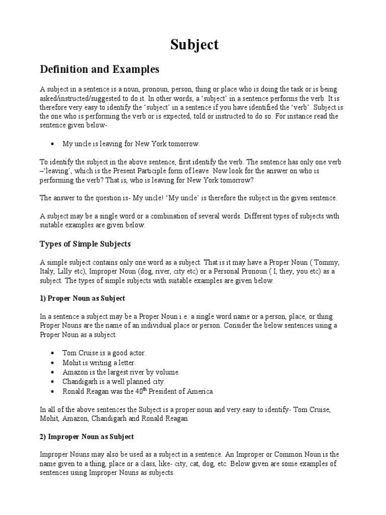 Subject: Definition and Examples | PDF | Subject (Grammar) | Verb