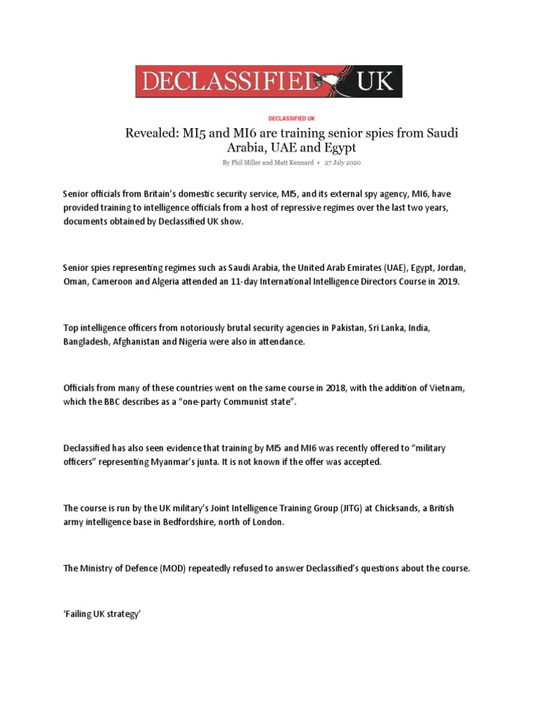 MI5 and MI6 Are Training Spies From UAE Ignoring UAE's Involvement in ...