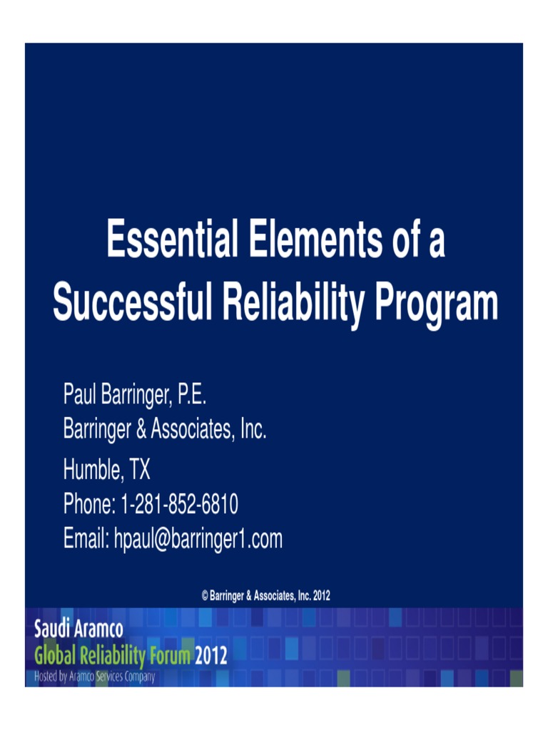 Barringer Essential Elements of A Successful Reliability Program | PDF ...