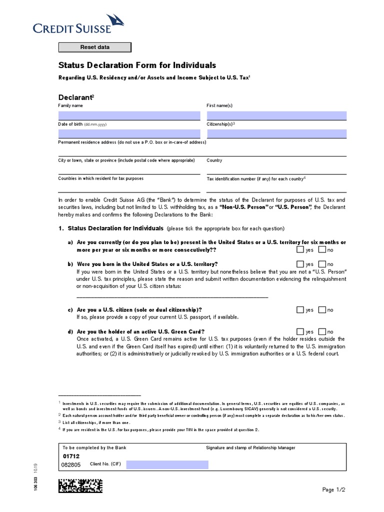 Status Declaration Form For Individuals: Declarant | PDF | Social ...
