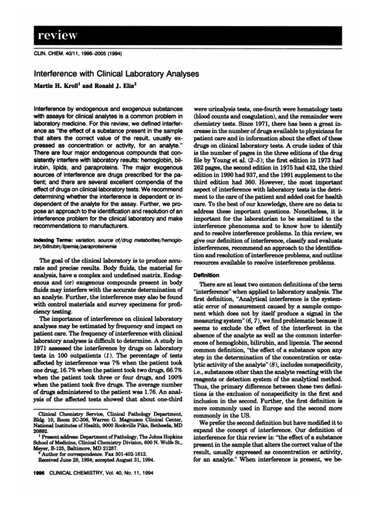 Interference With Clinical Laboratory Analyses PDF | PDF | Chemistry ...