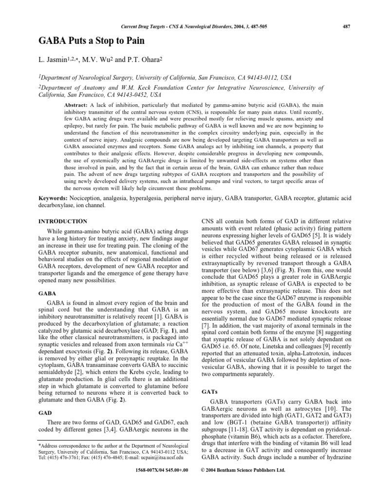 Gaba Puts A Stop To Pain | PDF | Gamma Aminobutyric Acid | Neurotransmitter