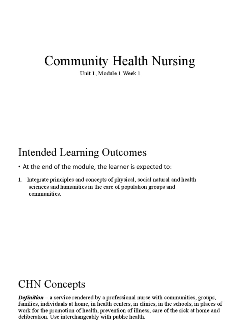 Community Health Nursing: Unit 1, Module 1 Week 1 | PDF | Nursing ...